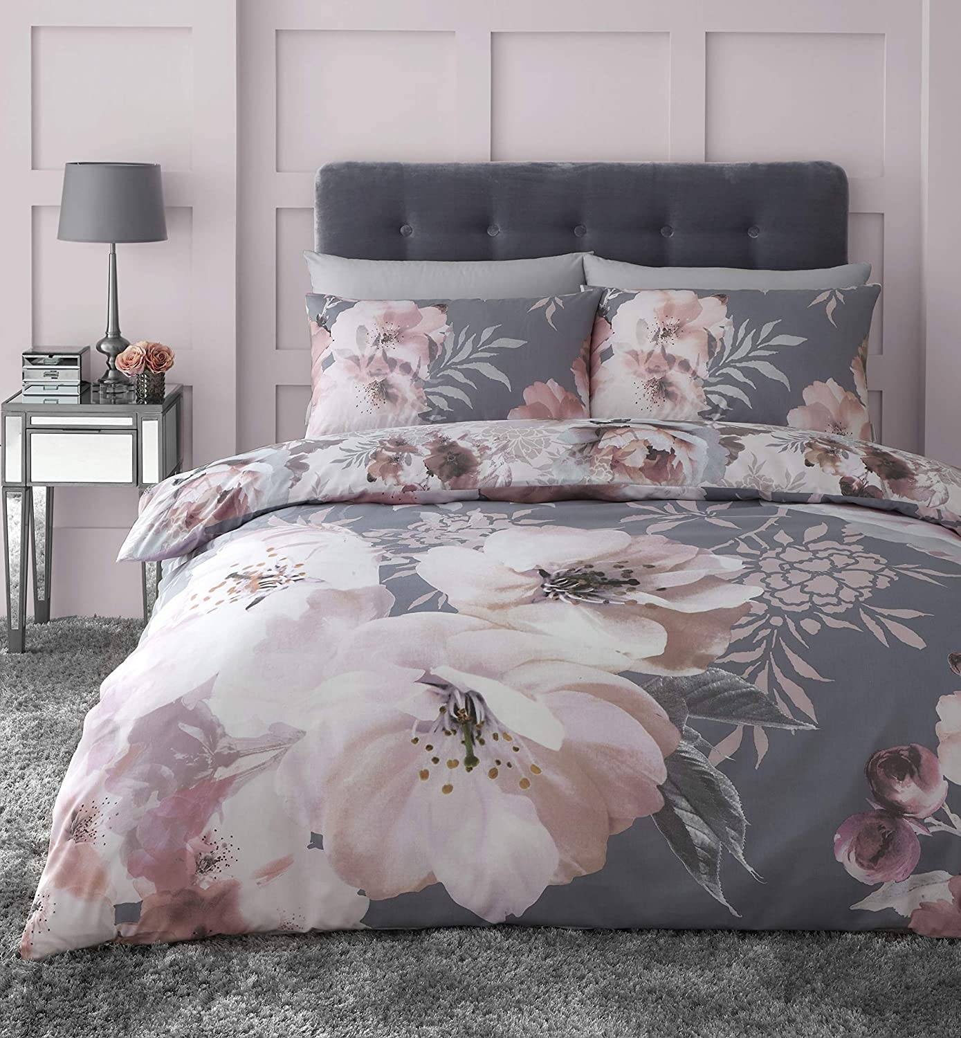 Catherine Lansfield Dramatic Floral Grey Duvet Set Downtown