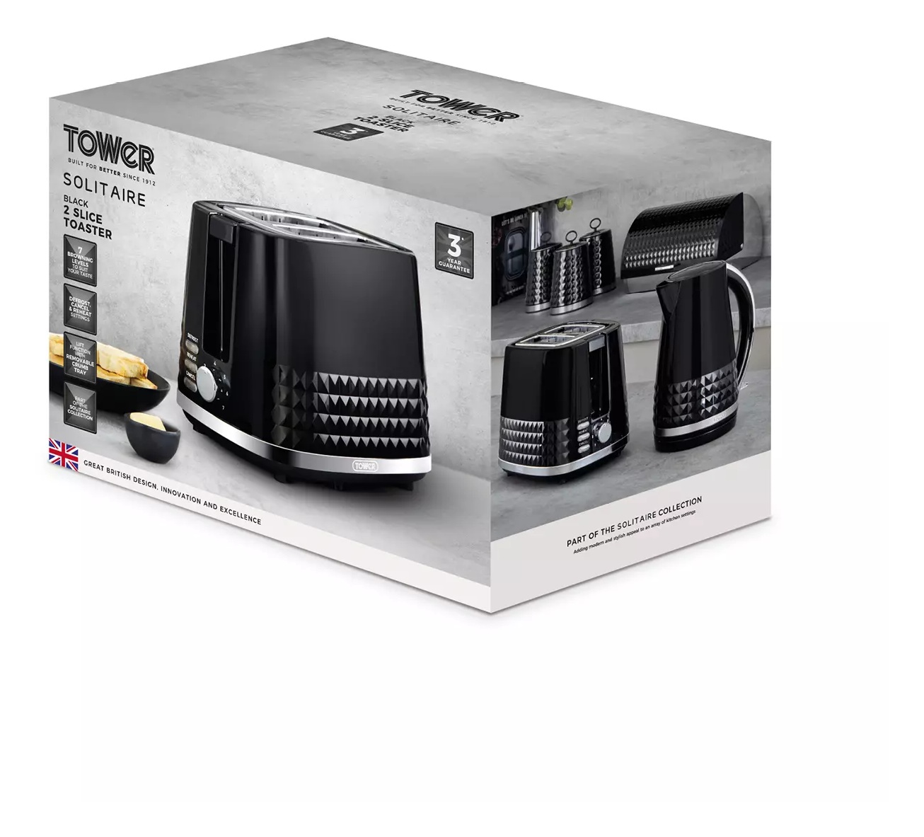 Tower T20082BLK Solitaire 2 Slice Toaster - Black | Downtown