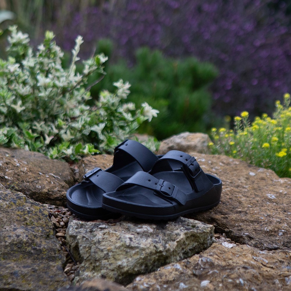 Town & Country Twin Strap Sandals - Black | Downtown