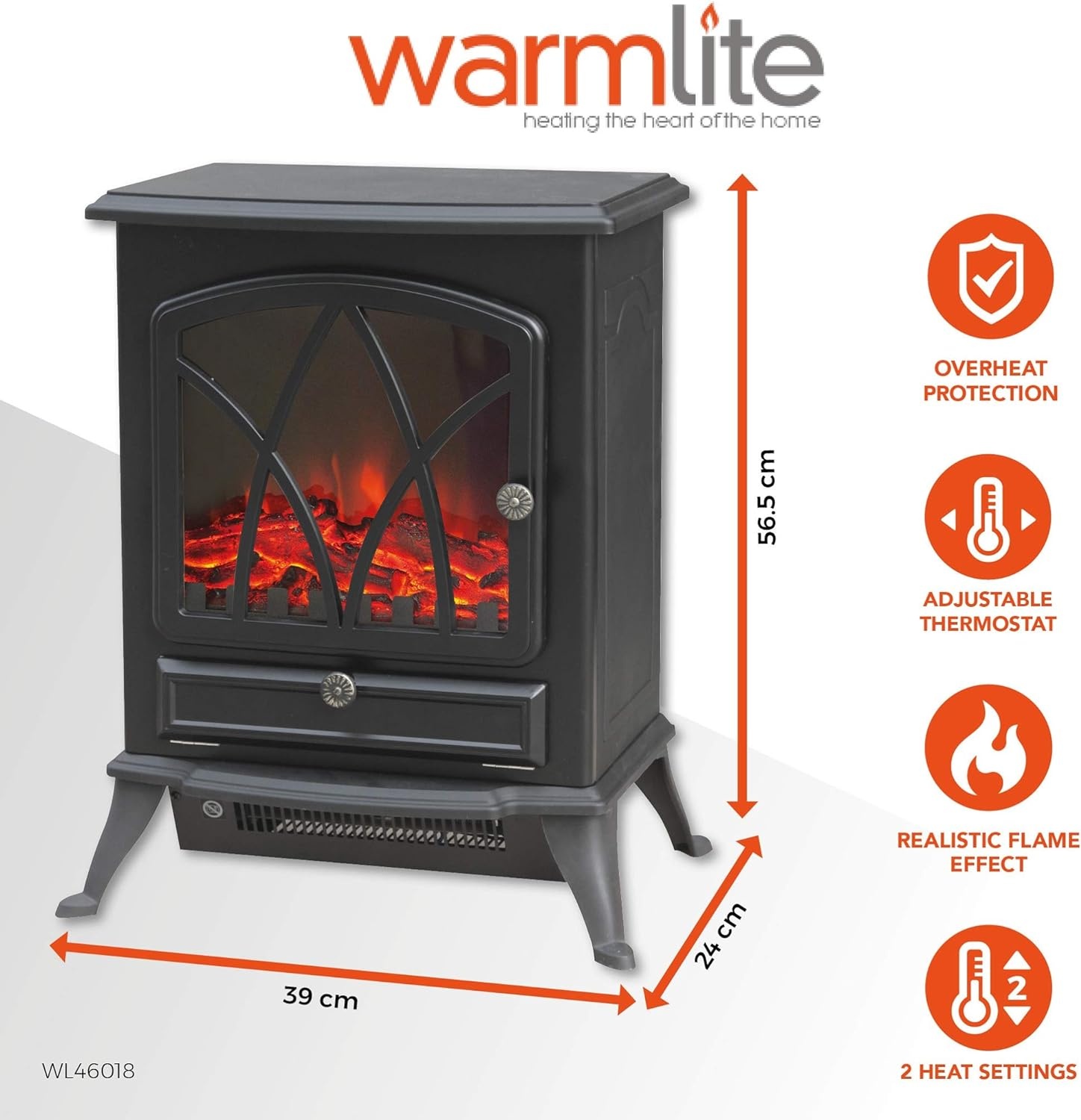 Warmlite WL46018 Stirling Electric Stove Fire - Black | Downtown