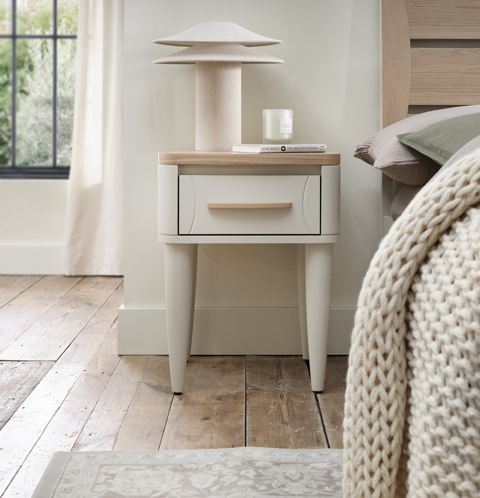 Delta Scandi Oak & Soft Grey 1 Drawer Nightstand | Downtown