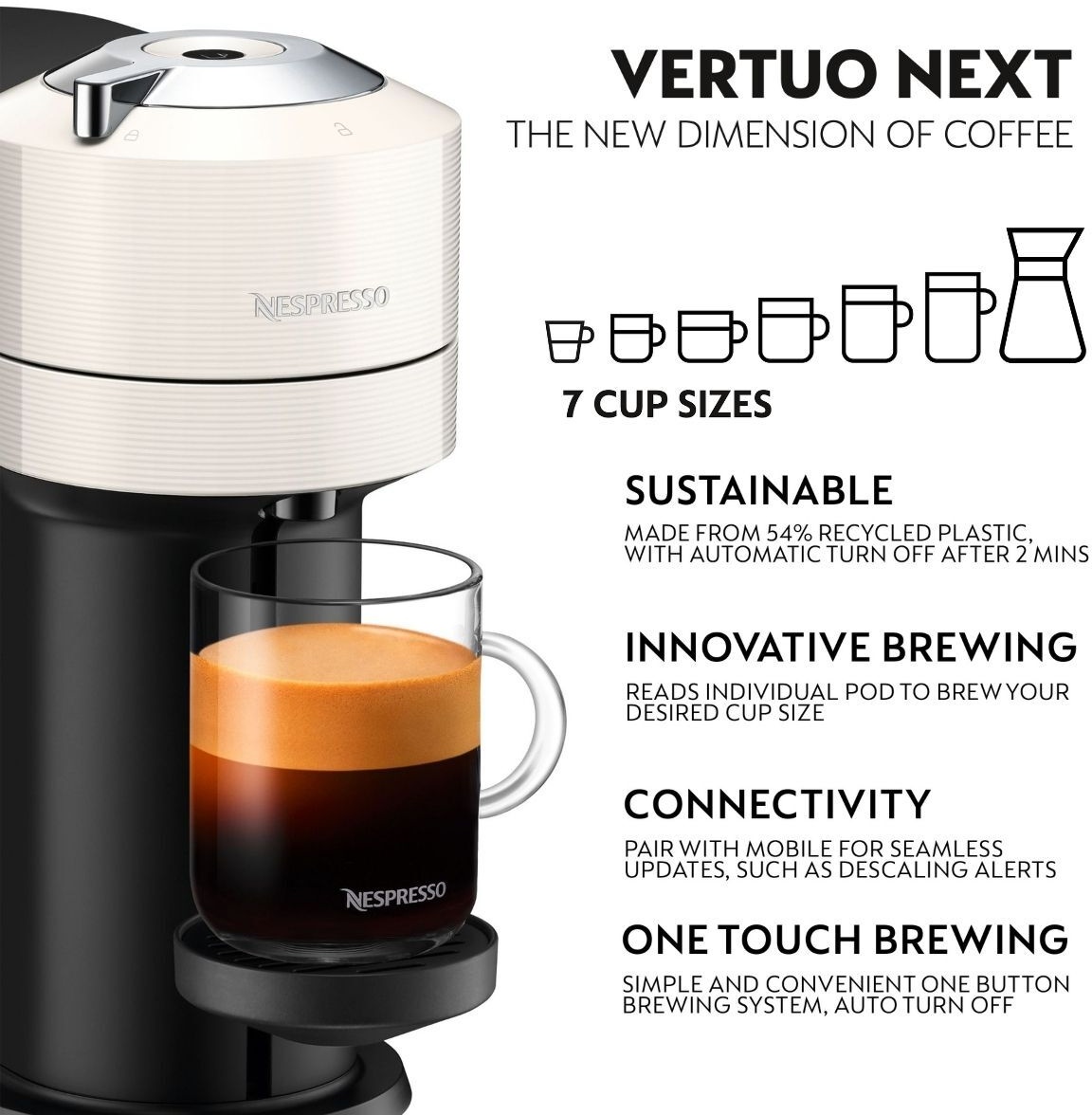 Nespresso ENV120.WAE Vertuo Next Coffee Machine With Aeroccino - White ...