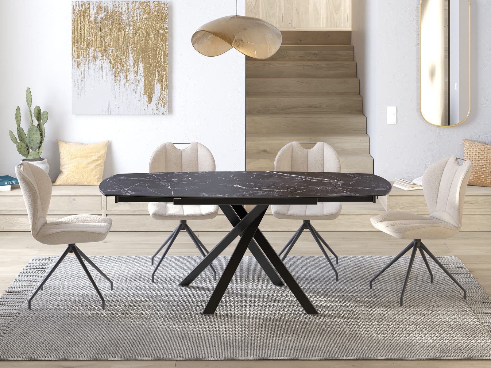 Akante Kheops 130cm/190cm Extending Dining Table - Marquina Marble ...