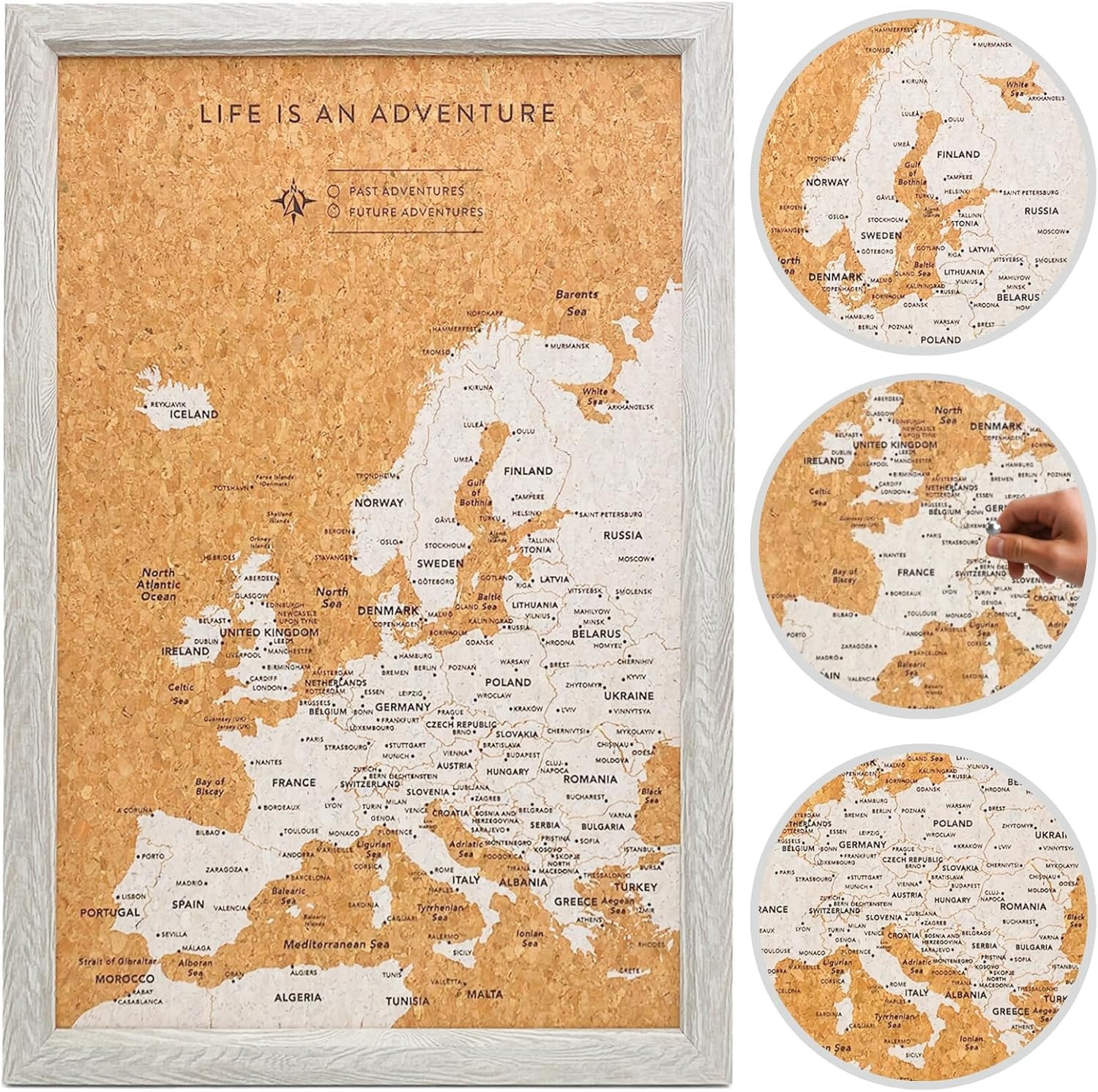 Splosh Small Travel Map Europe Pin Board - Grey | Downtown
