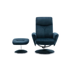 Islington Chair Footstool Set Deep Sea Blue Fabric Downtown