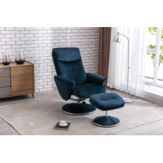 Islington Chair Footstool Set Deep Sea Blue Fabric Downtown